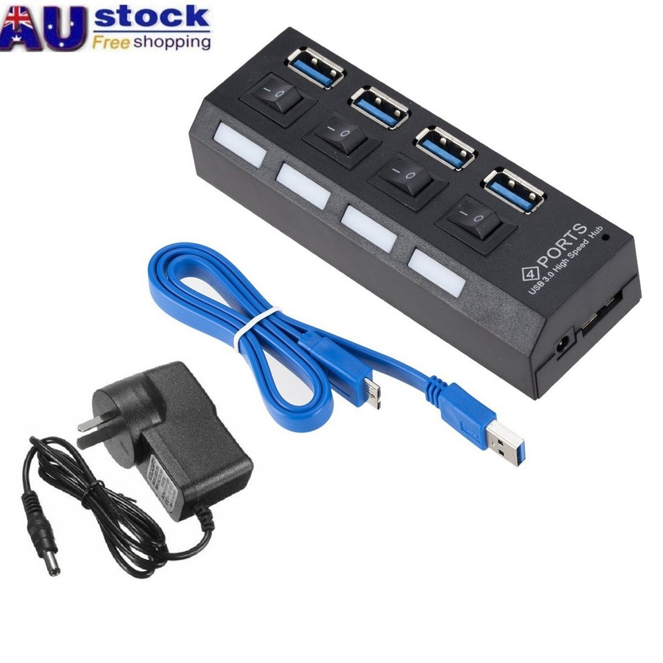 4 Port/7 Port 3.0 HUB Powered High Speed Splitter Extender PC AC ...