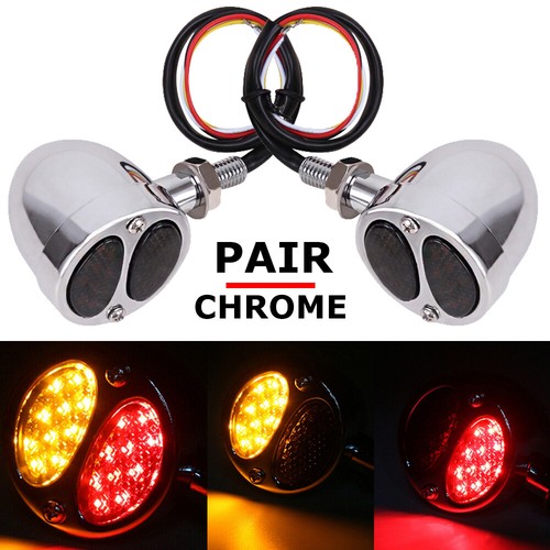 Motorcycle Amber Red Cruiser Bike Bullet LED Taillight Brake Light Turn ...
