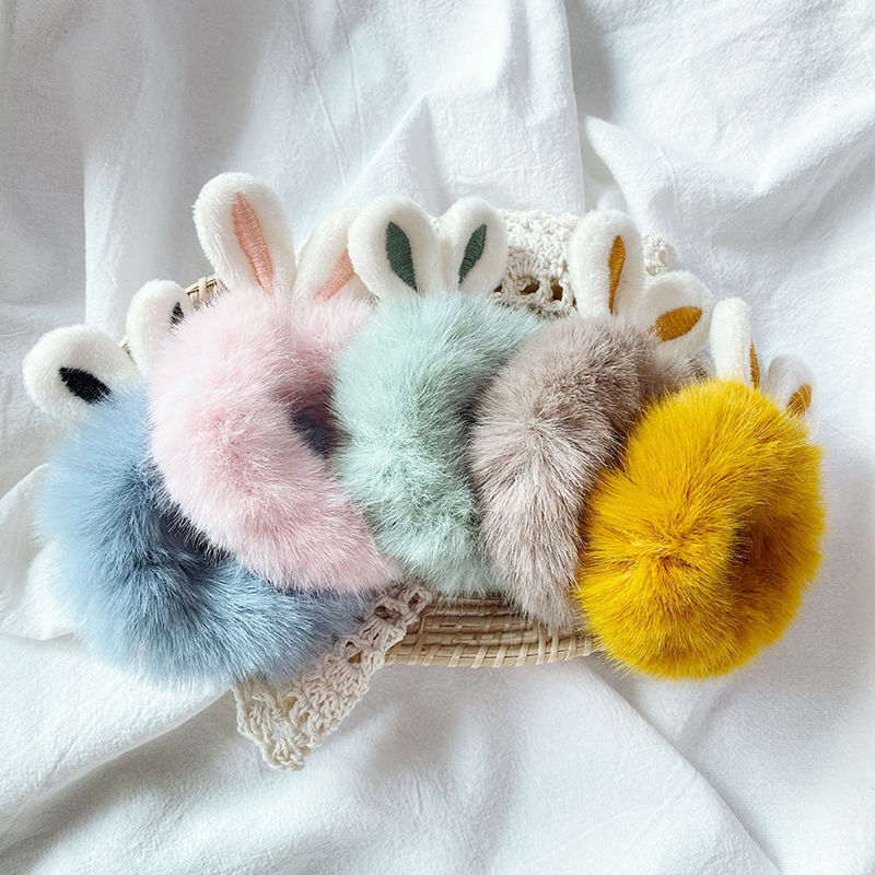 3PCS Imitation Rabbit Fur Fluffy Hair Ring Plush Hair Rope Hair ...
