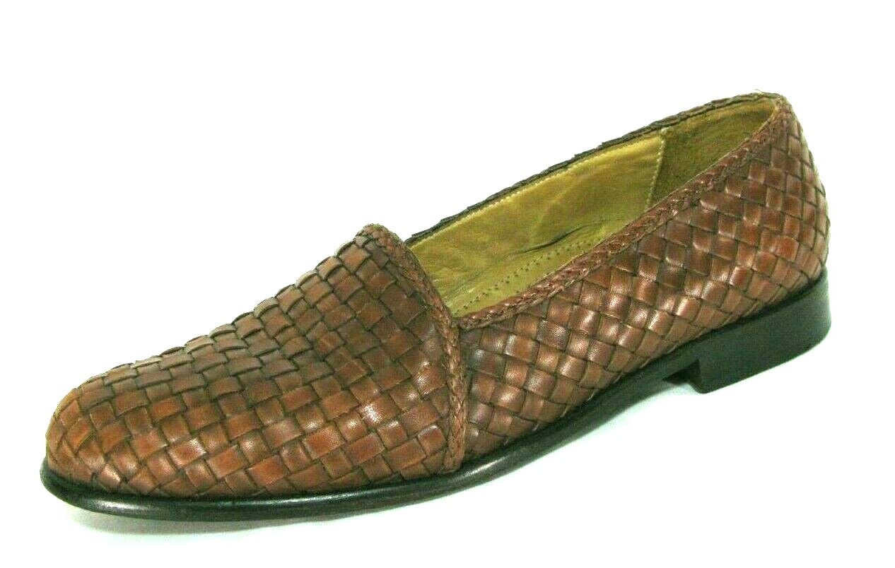 Zelli Shoes Italy Sz 10 Loafer Woven Basket Weave Brown Leather ...