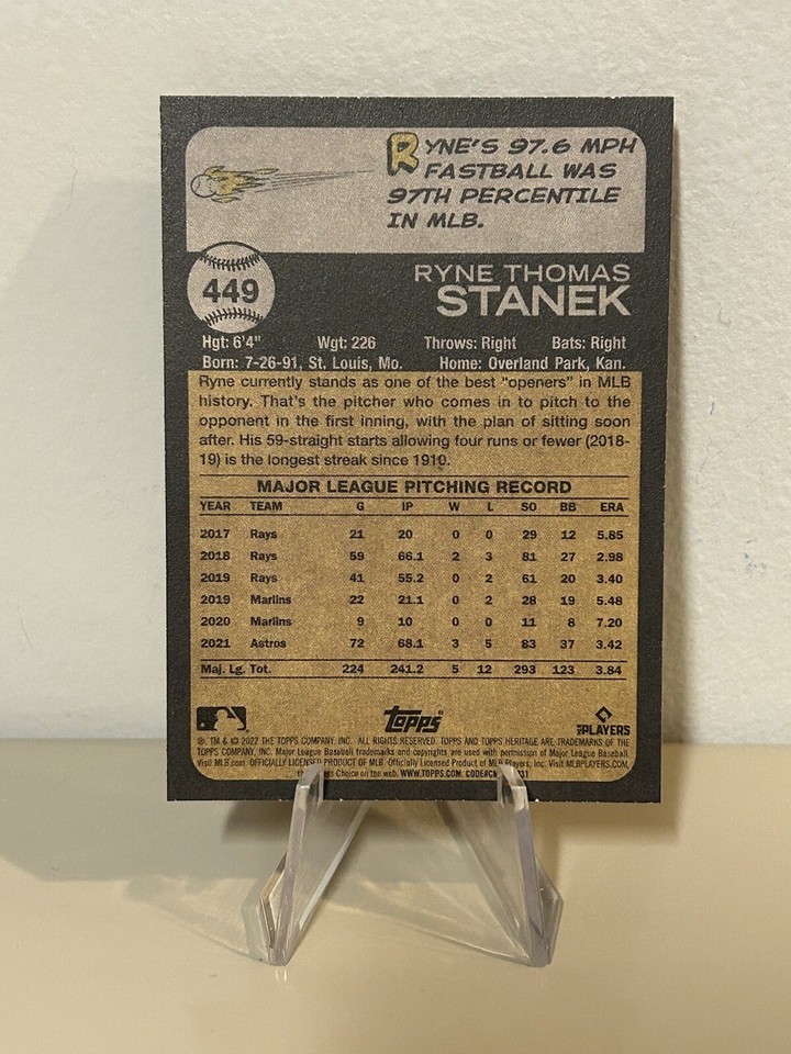 2022 Topps Heritage High Number SP Ryne Stanek #449 Houston Astros ...