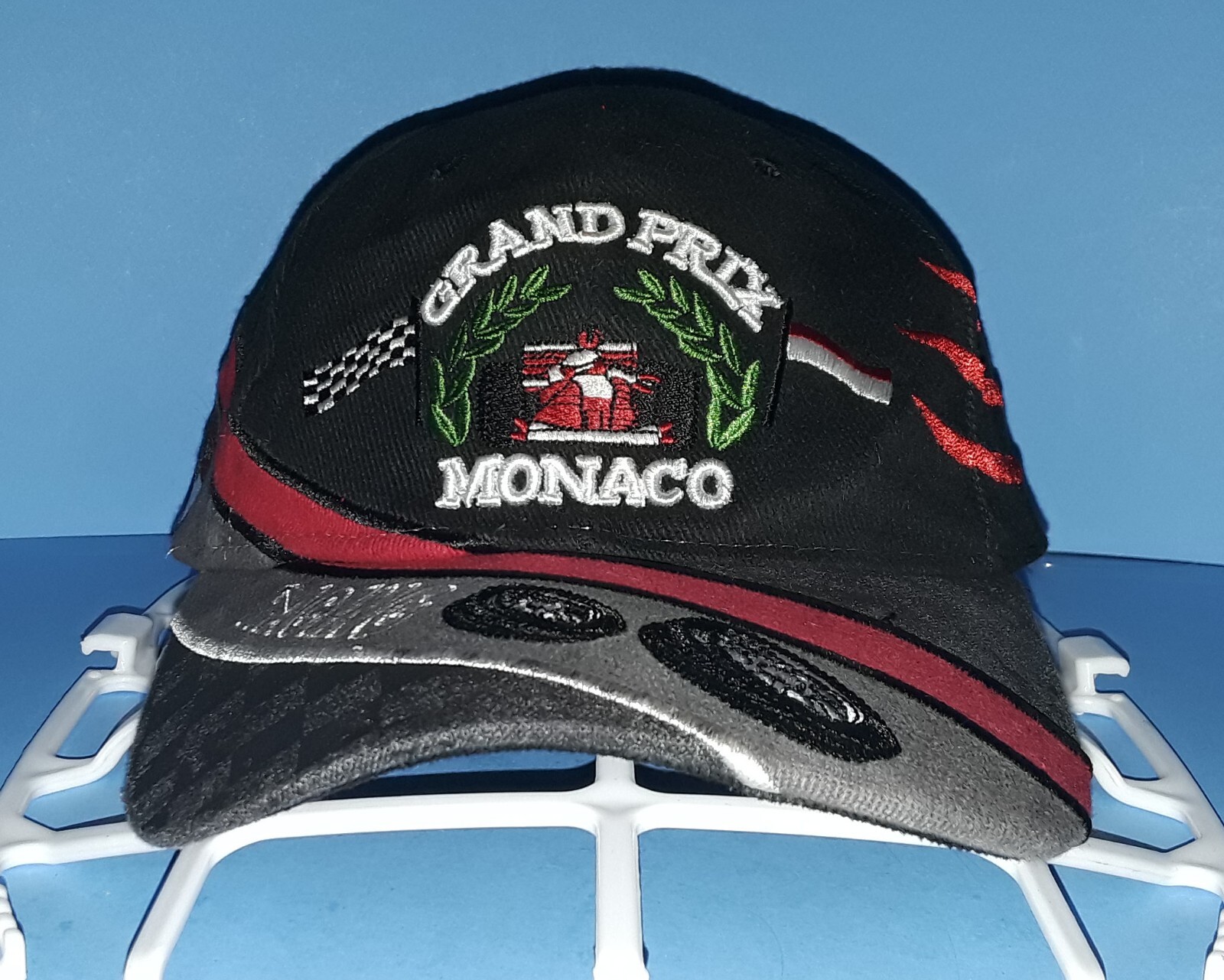 Vintage MONACO GRAND PRIX Embroidered Black Hat w/Adj… - Gem