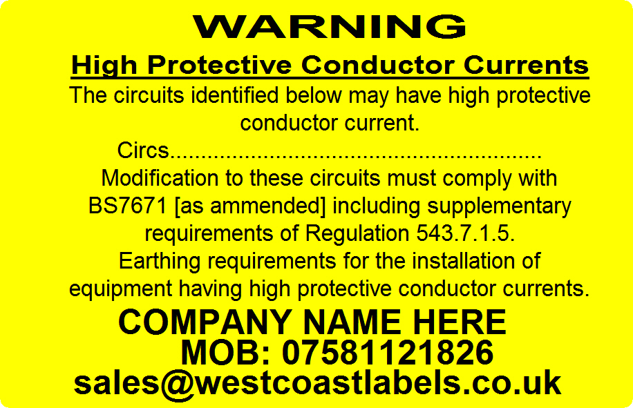 Electrical Warning Labels - CONDUCTOR CURRENT - Personalised Free 76mm ...