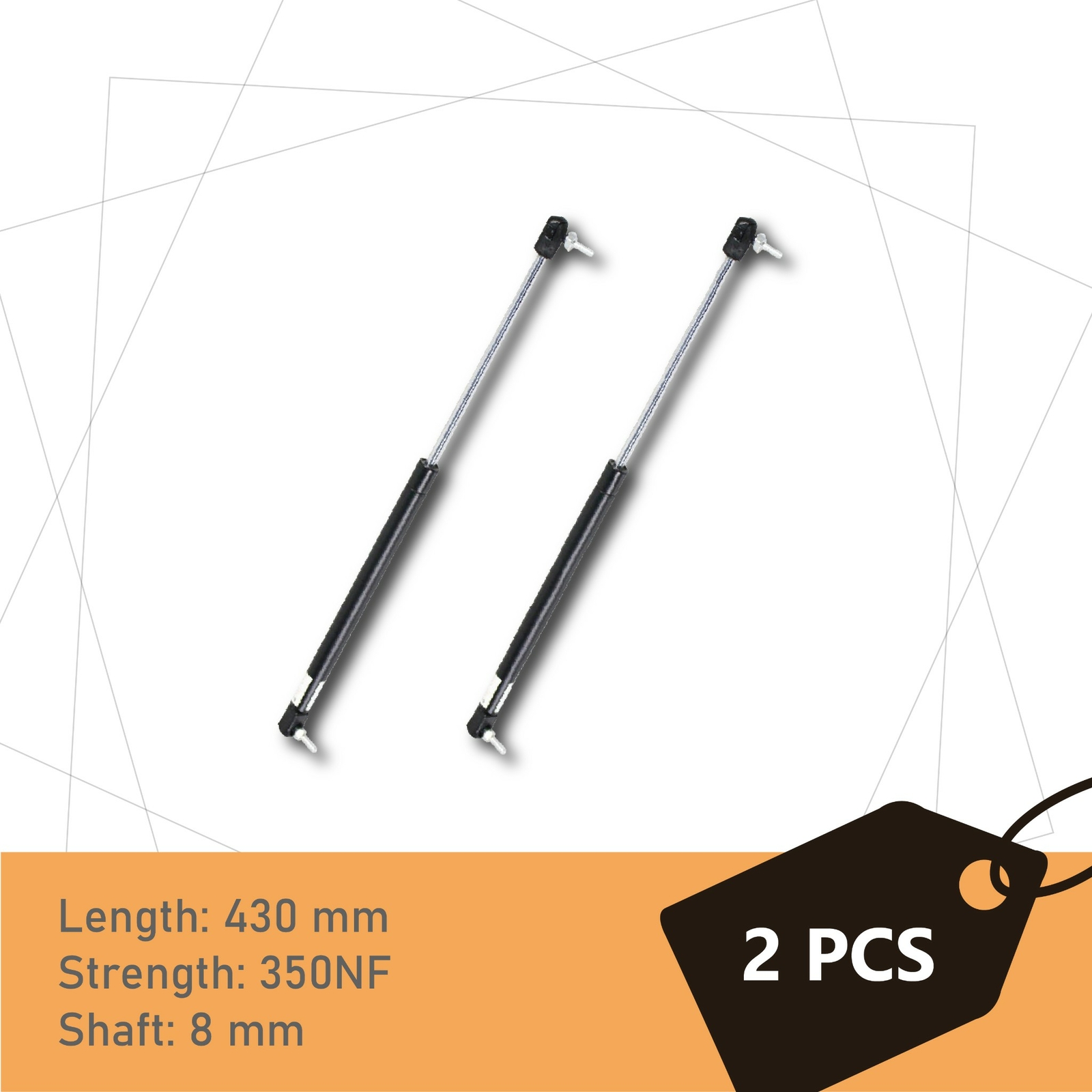 Gas Struts 2 x 430mm x 350N (8mm Shaft) Caravans, Trailers, Canopy ...