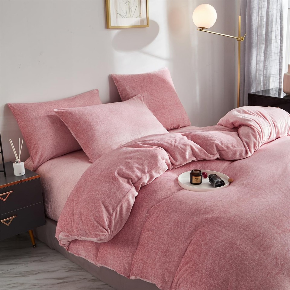 Fluffy Velvet Duvet Cover Set Blush Pink Queen Size Fall Winter Soft ...