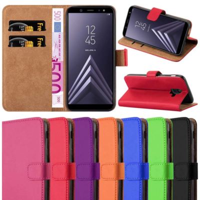 For Samsung Galaxy A6 Phone Case Leather Wallet Flip Folio Stand View ...