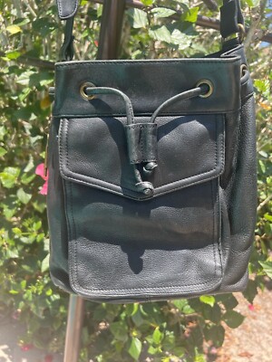 Fossil Pebbled Leather Bucket Shoulder Bag Purse Vintage Black ...