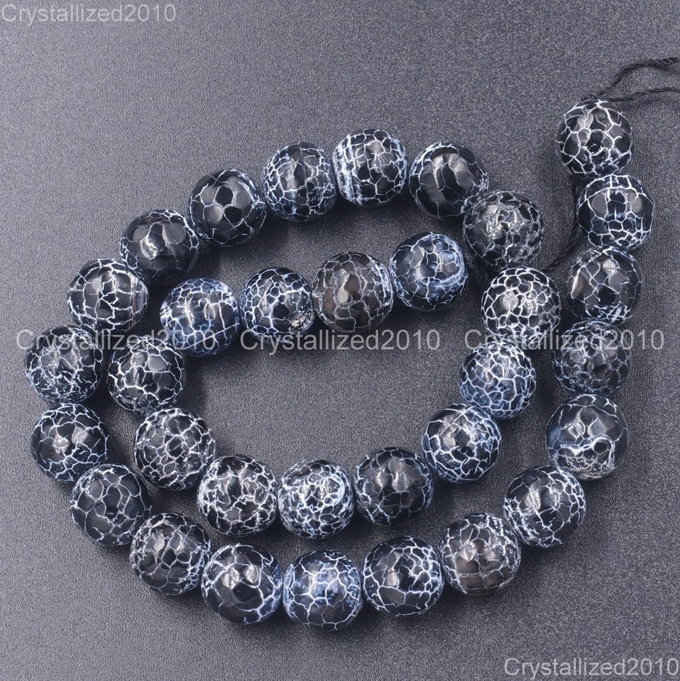 Black Fire Crackle Agate Gemstones Faceted Round Beads 6mm 8mm 10mm ...