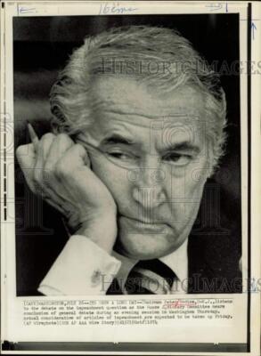 1974 Press Photo Peter Rodino listens to impeachment debate in ...
