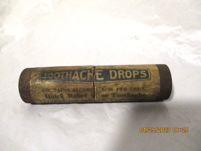 Vintage Antique "Toothache Drops" Wood & Paper Cylinder Container ...