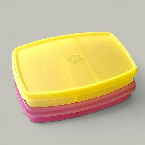 Vtg Tupperware Packette Divided Container Purple/Yellow Slimline Lunch ...