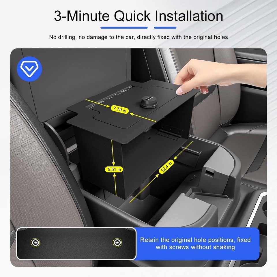 For 2023-2026 Chevy Silverado GMC Sierra 1500 Center Console Safe Vault ...