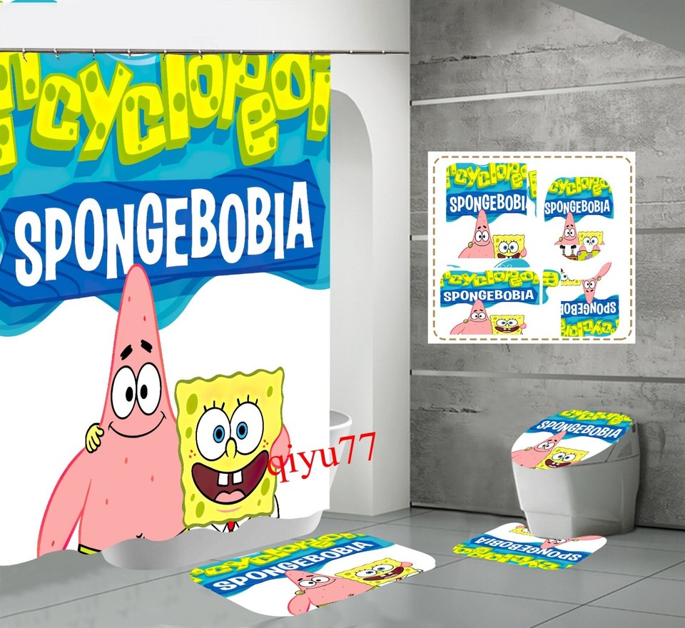 SpongeBob SquarePants Bathroom Set Shower Curtain Bath Mat Toilet Lid ...