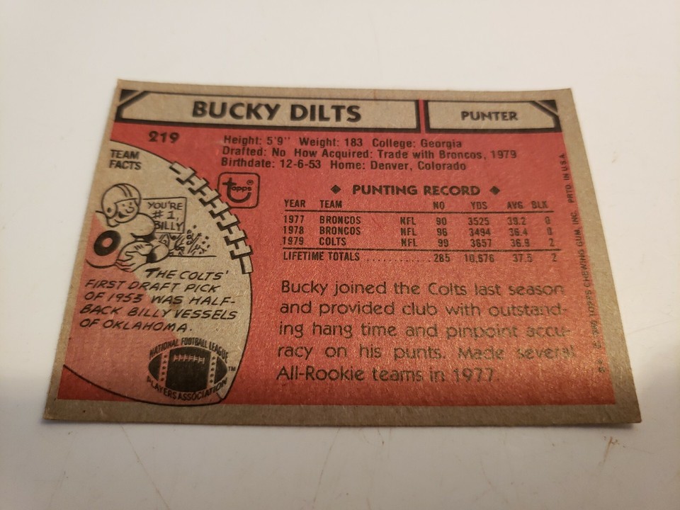1980 Topps #219 BUCKY DILTS - Baltimore Colts Punter | eBay