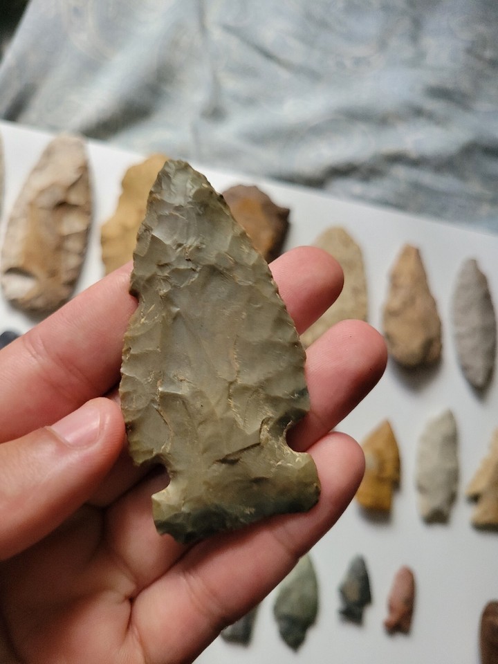 Indian Artifact Collection Lot Arrowheads Bannerstone Tools Clovis ...