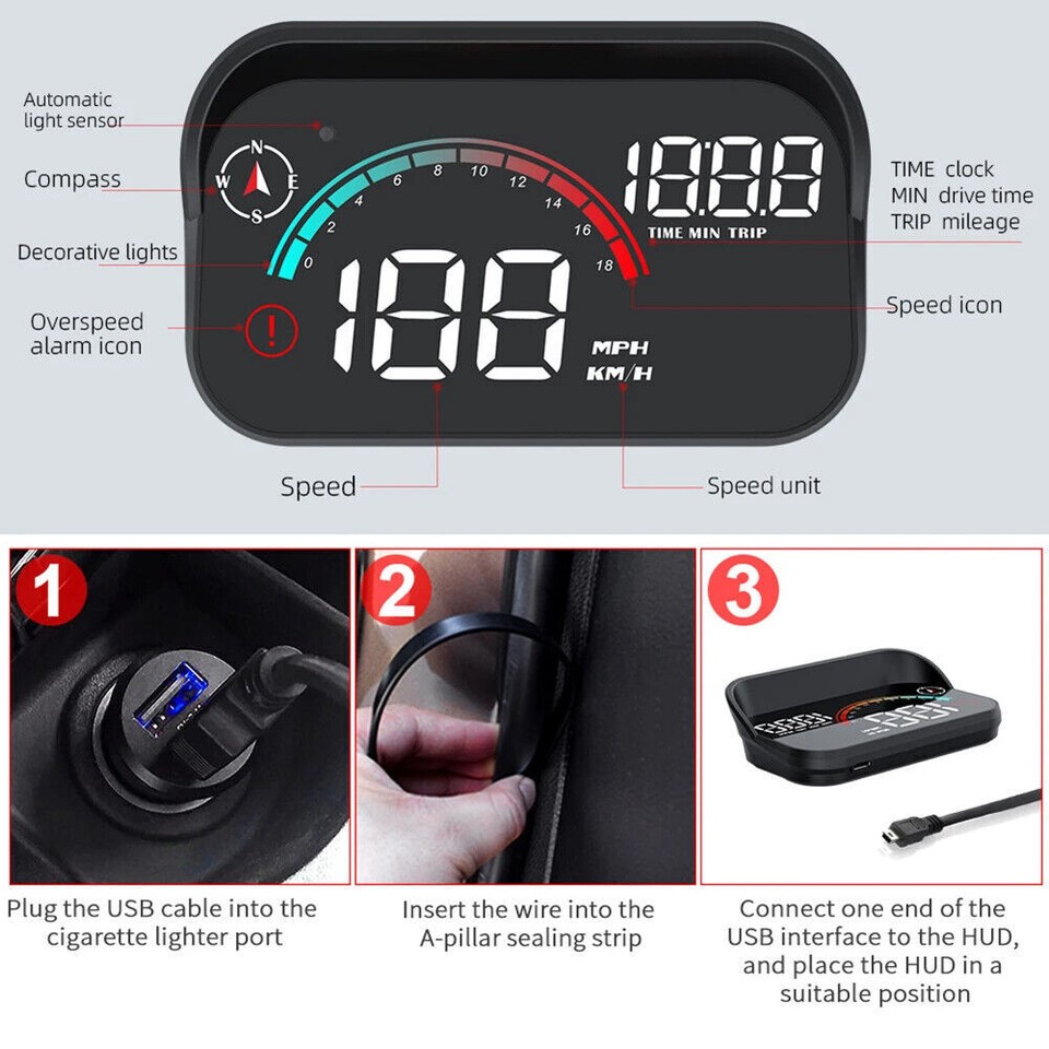 Universal Digital Speedometer GPS Car HUD Head Up Display MPH Overspeed ...