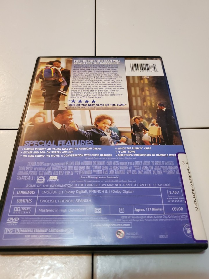 The Pursuit of Happyness (DVD, Will Smith, Jaden Smith, 2006 ...