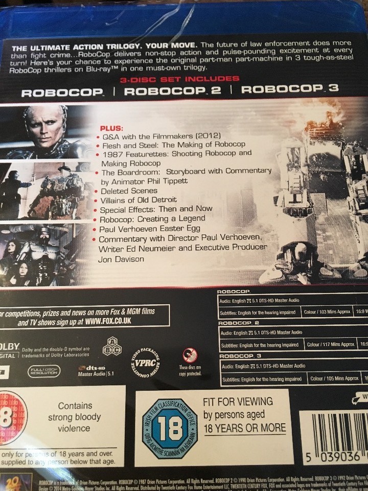 RoboCop Trilogy Collection (Blu-ray Box Set) NEW 883904310303| eBay