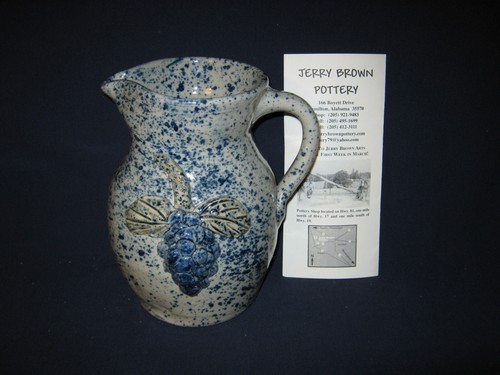 JERRY BROWN POTTERY LARGE 9" BLUE SPECKLED GRAPE PITCHER-SIGNED-VERY ...