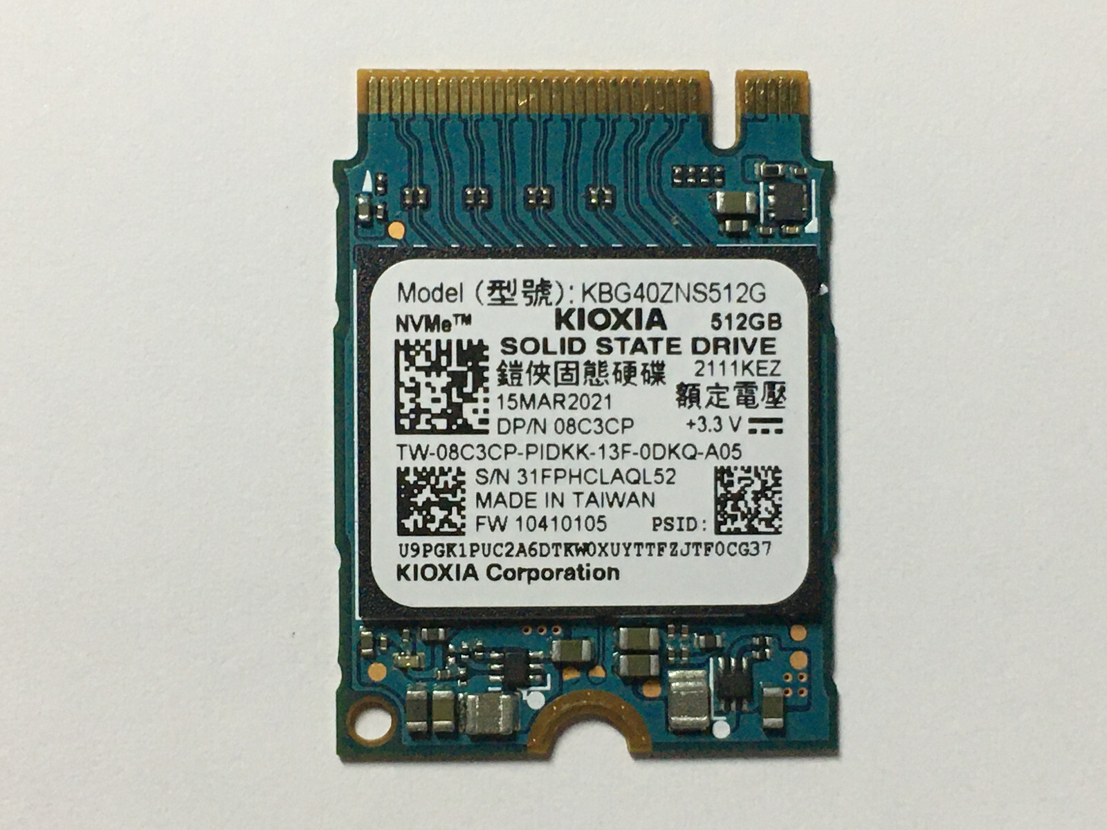 KIOXIA Toshiba KBG40ZNS512G NVMe 512GB SSD PCIe3 x4 M.2 2230 SSD For ...