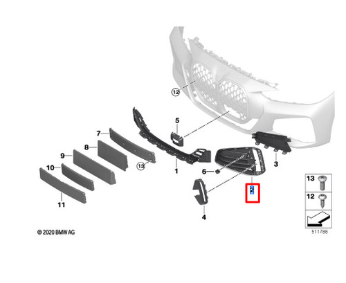 NEW BMW 4 COUPE G22 FRONT BUMPER OPEN RIGHT GRILLE 51118077066 ORIGINAL ...