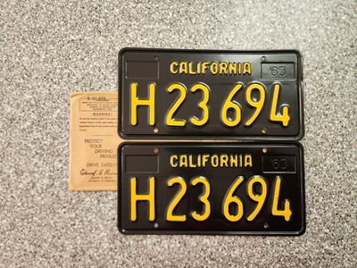 1963 Black California Commercial License Plates, 1963, DMV Clear ...