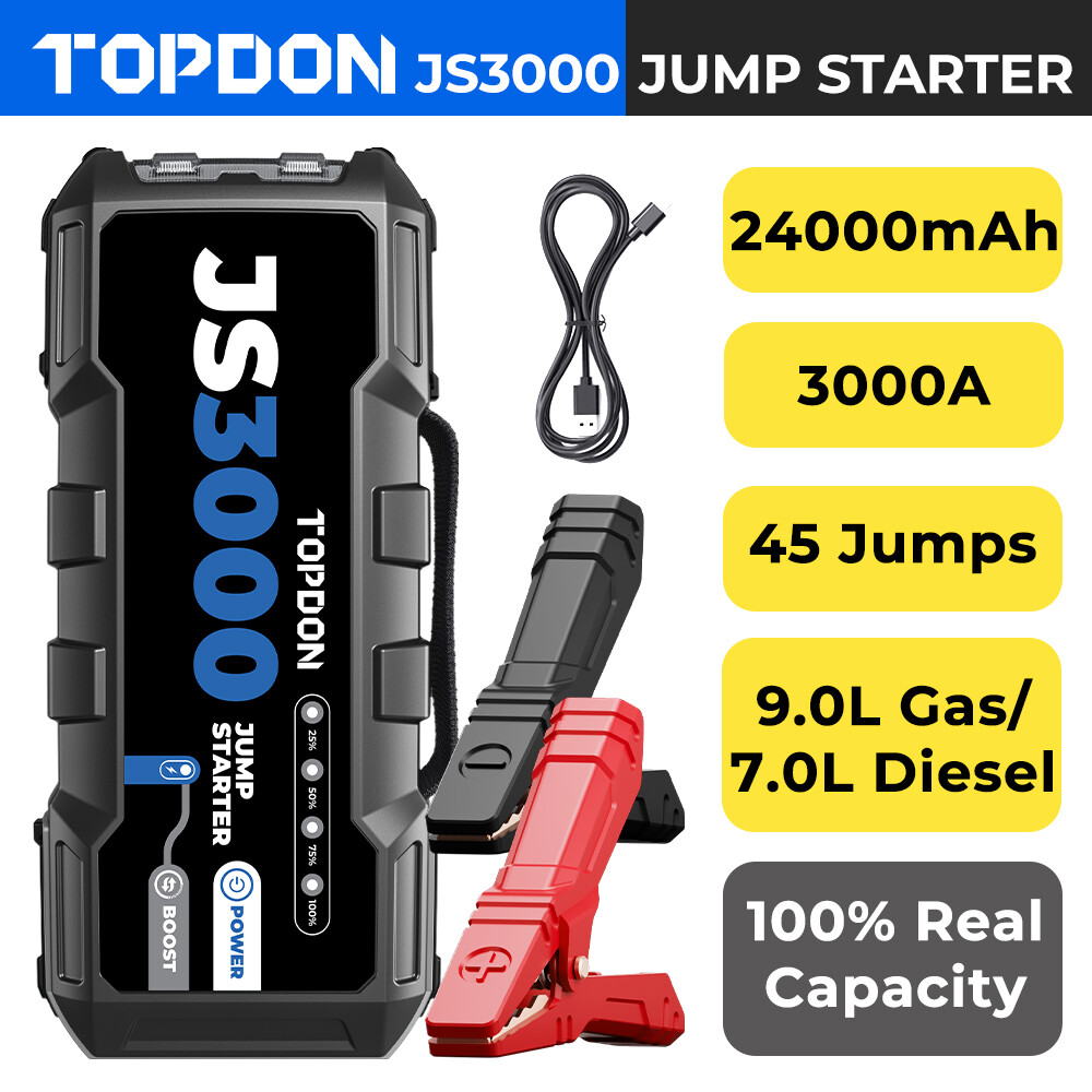 TOPDON JS3000 Jump Starter Battery Booster 3000A 24000mAh Power Jumper ...