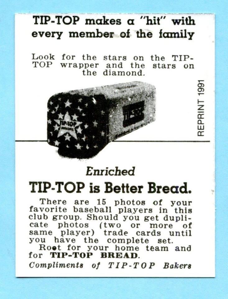 1991 Card Collectors's Tip Top Bread Reprint Honus Wagner (Coach ...