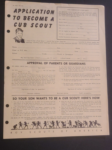 1961 Cub Scout Application to Become A Cub Scout | eBay