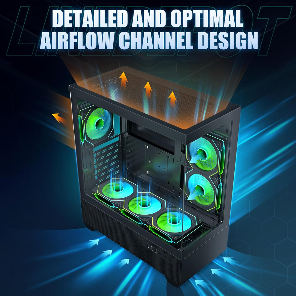 Gaming PC Case, Type-C ATX Computer Case with 6 PWM ARGB Fans Pre ...