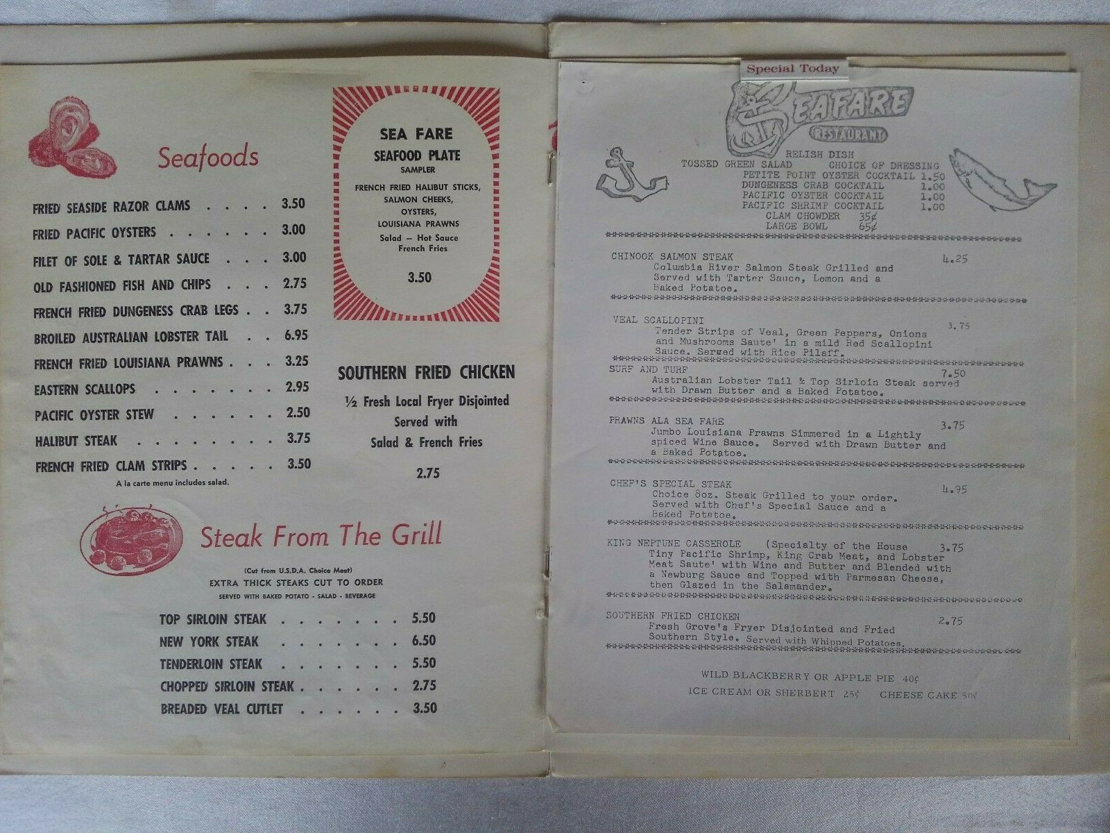 1960's Sea Fare Restaurant Menu Astoria, Oregon | eBay
