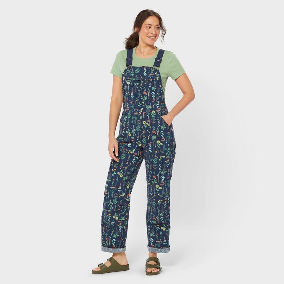 Women's Heirloom Gardening Bib Overalls, Navy Wildflowers & Bees | eBay