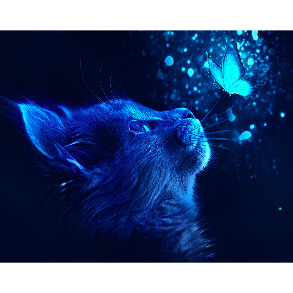 Butterfly Cat 5D DIY Square Diamond Diamond Painting Animal Cute ...