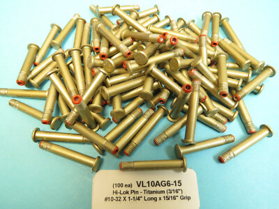 (100) Titanium 3/16” #10-32 x 1-1/4” Long Hi-Lok Aerospace Pin Bolt ...