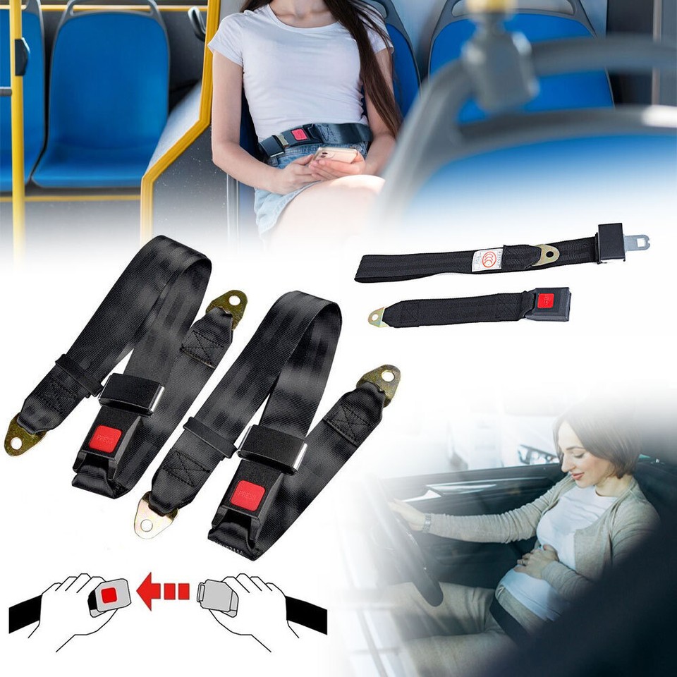 4x Universal 2 Point Safety Car Seat Belt Lap Belt Adjustable ...
