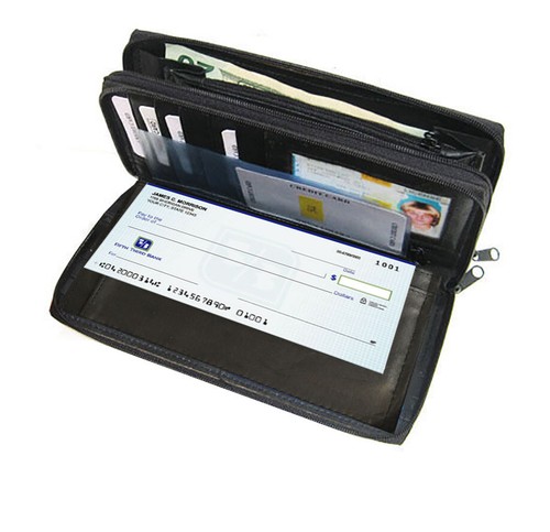 Black Genuine Leather Woman Checkbook Clutch Wallet 2 Zip Organizer | eBay