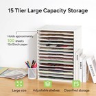 15 Slot Paper Organizer Storage, Wood Adjustable Shelves Paper Storage ...