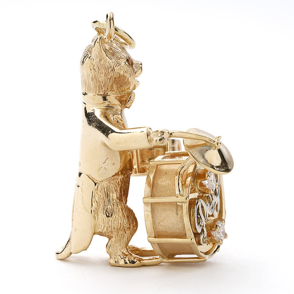 Dankner Vintage Cat Playing Drums Charm 14k Yellow Gold | eBay