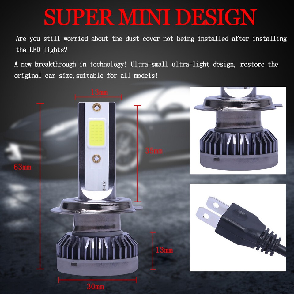 2x H7 LED Headlight Bulb Kit High Low Beam 26000LM Super Bright 8000K ...