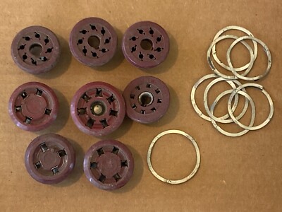 8 Vintage Amphenol Red Vacuum Tube Sockets w/ Rings UX4 UX5 UX6 Octal ...