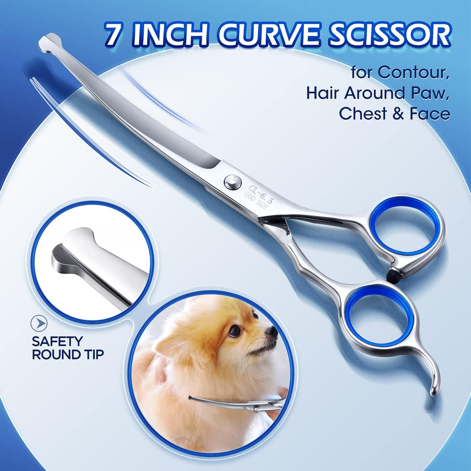 Professional 5 in 1 Grooming Scissors for Dogs 4CR with Safety round ...