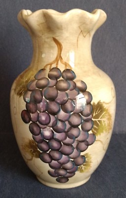 Tabletops Unlimited ~ “Cabernet” ~ 7¾" POTTERY VASE with Hand Painted ...