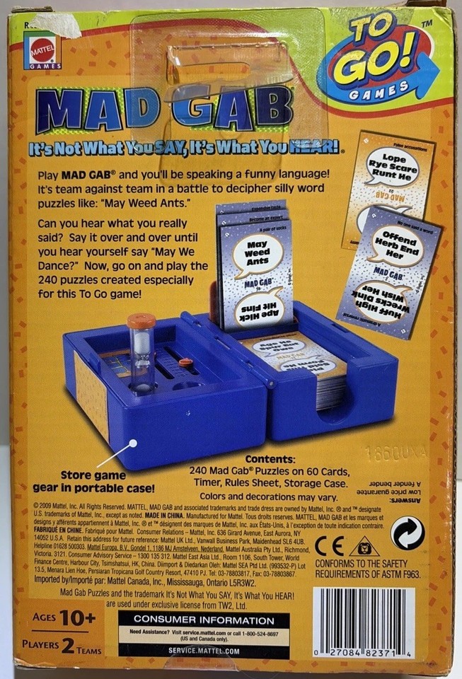 Mad Gab, Travel To Go Portable Game, Mattel Family Game Night , Teams ...