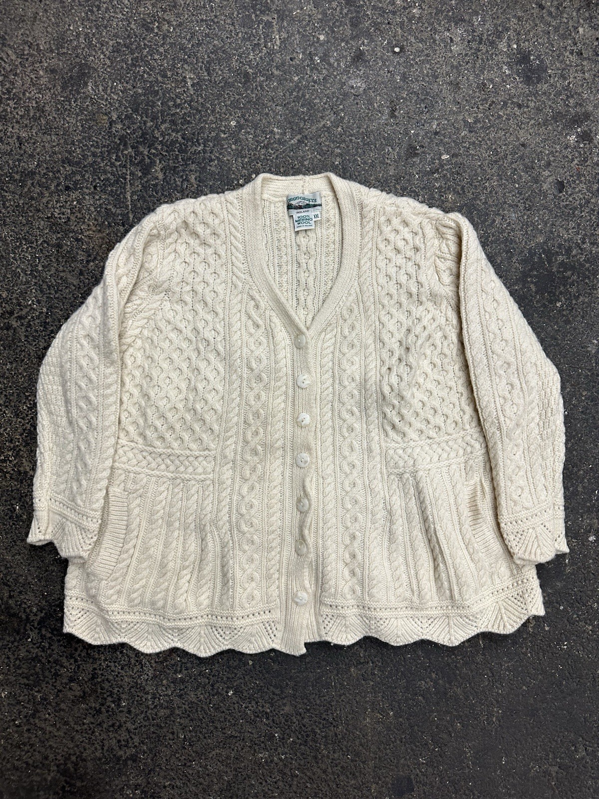 Aran Crafts Button Up Merino Wool Sweater Ireland Ivory Womens XXL ...