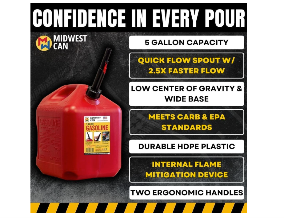 (2 pack) Midwest Can Company, 5 Gallon Capacity Gas Can with Flame ...