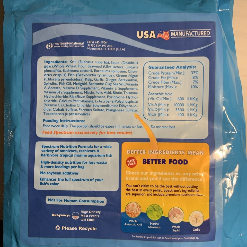 New Life Spectrum MARINE FISH Pellets Food 2200g Natural Color ...