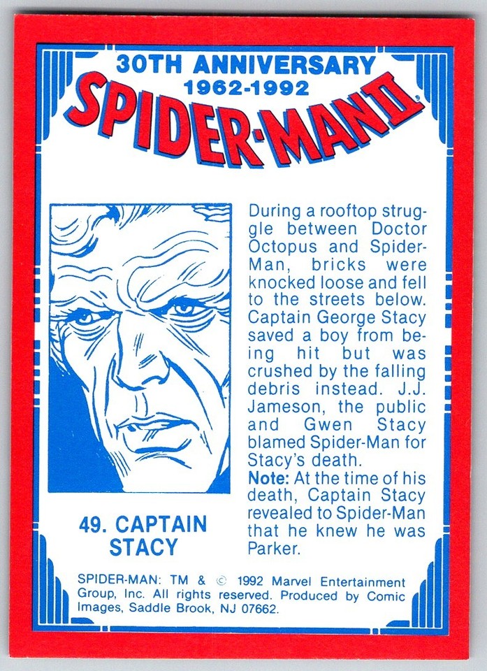 1992 Comic Images Spider-Man II 30th Anniversary 1962-1992 CAPTAIN ...