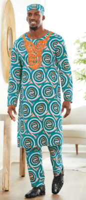 Size L Ashro Men's Teal Ethnic African American Pride Micah Pant Suit ...