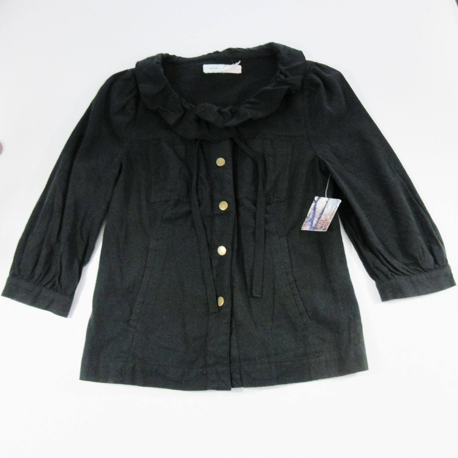 New-Size Small-KimChi Blue-Women Ruffled Collar Jacket-Black-Light-Long ...