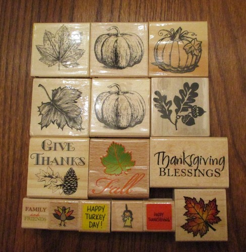 Thanksgiving Fall theme Wood Rubber Stamps Estate Lot of 15 | eBay